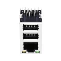 China LPJU5009B28NL 10/100 Base-T Tab Up Green/Yellow LED with DUAL USB RJ45 Connector for sale