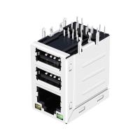 China LPJU5002BPNL-3 Magjack RJ45 DUAL USB 10/100 Base-T Tab Up Green/Yellow LED for sale