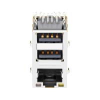 China LPJU4101AONL 10/100 Base-T Green&Orange/Yellow LED Tab Up Dual USB RJ45 Connector for sale