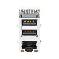 China Belfuse 0862-1J1T-43-F Compatible LINK-PP LPJU4232A64NL 10/100/1000 Base-T RJ45 Jackr with Dual USB Tab Up Green&Orange/Yellow LED for sale