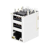 China LPJU5303BONL 100/1000 Base-T Green&Orange/Yellow LED Tab Up Dual USB RJ-45 Connector for sale