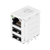 China LPJU5303B50NL 100/1000 Base-T RJ45 Jack with Dual USB Modular Connector Tab Up Green/Green&Yellow LED for sale