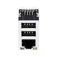 China LPJU5303B50NL 100/1000 Base-T RJ45 Jack with Dual USB Modular Connector Tab Up Green/Green&Yellow LED for sale