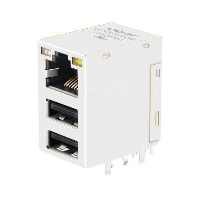 China LPJU5202BONL RJ45 Magjack Dual USB Combo 100/1000 Base-T Tab Up Orange&Green/Yellow LED for sale