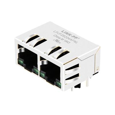 China WE 7499021220 Compatible LINK-PP LPJF26204AFNL 10/100 Base-T 8p8c Tab Down Green/Green LED 1x2 Port Ethernet RJ45 Connector for sale