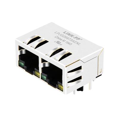 China Halo HFJ12-1G16ER-L12RL Compatible LINK-PP LPJG26973AENL 100/1000 Base-T Green/Yellow Led Tab Down 1x2 Port Ethernet RJ45 Jack for sale