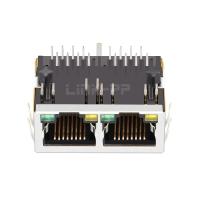 China WE 7499021125 Compatible LINK-PP LPJ26204ADNL 10/100 Base-T Tab Down Yellow/Green LED 1x2 Port Ethernet Connector Modules for sale