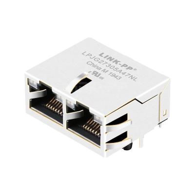 China LPJG27305A47NL 10/100/1000 Base-T Tab Up 1x2 Port RJ45 Modular Jack for sale