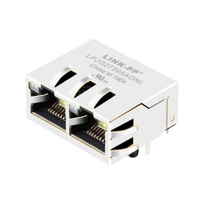 China LPJG27395AONL 10/100/1000 Base-T 1x2 Port With Leds RJ45 Female Connector for sale