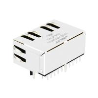 China LPJG26973AFNL 100/1000 Base-T 1X2 Port Tab Down Green/Green Led RJ45 Connector Magjack for sale