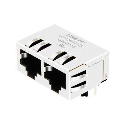China LPJG26973CNL 100/1000 Base-T 1X2 Port Gigabit RJ45 Magjack Connector Tab Down Without Led for sale