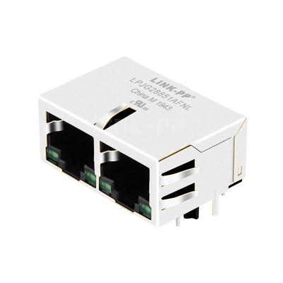China LPJG28851AFNL 10/100/1000 Base-T Tab Up Green/Green LED 1x2 Port RJ45 Integrated Magnetic Jacks for sale
