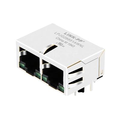 China LPJG28851AWNL 10/100/1000 Base-T Tab Up Green/Green LED 1x2 Port RJ45 Magnetic Jacks for sale