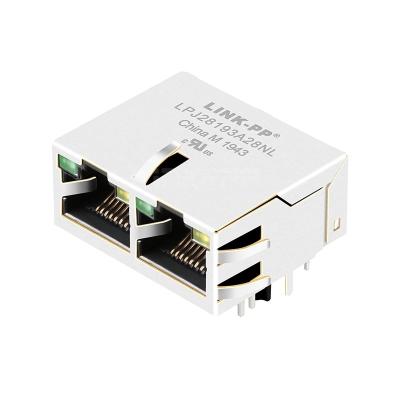 China LPJ28193A28NL 10/100 Base-T Tab Up Green/Yellow LED 1x2 Port Ethernet RJ45 Connectors With Integrated Magnetics for sale