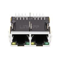 China LPJ28193A28NL 10/100 Base-T Tab Up Green/Yellow LED 1x2 Port Ethernet RJ45 Connectors With Integrated Magnetics for sale