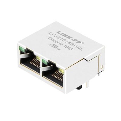 China LPJ21014BHNL 10/100 Base-T 1x2 Port Integrated RJ45 Connectors Tab Up Green/Yellow LED for sale