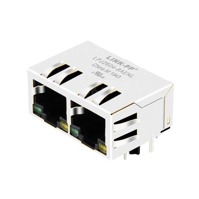 China LPJ26404-8AENL 10/100 Base-T Tab Down Green/Yellow LED 1x2 Port RJ45 Ethernet Connector for sale