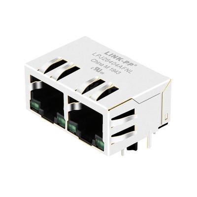 China LPJ26404AFNL 10/100 Base-T 8p8c Tab Down Green/Green LED 1x2 Port Ethernet RJ45 Connector for sale