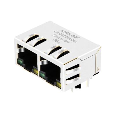 China LPJ26204ABNL 10/100 Base-T 8p8c Tab Down Green/Yellow LED 1x2 Port RJ45 Jack for sale