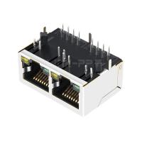 China LPJ26226BENL 10/100 Base-T 8p8c Tab Down Green/Yellow LED 1x2 Port RJ45 Connector for sale