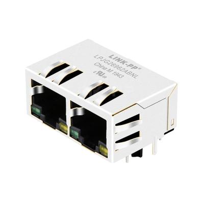 China LPJG26962ABNL 10/100/1000 Base-T Tab Down Green/Yellow LED 1x2 Port Lan Ethernet RJ45 for sale