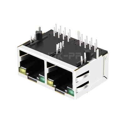 China LPJ23204AENL 10/100 Base-T 1x2 Port PoE Ethernet RJ45 Connectors Tab Up Green/Yellow LED for sale