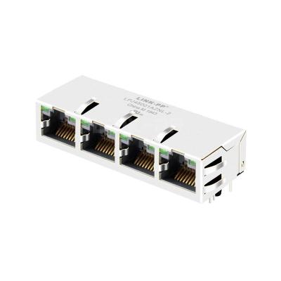 China Tyco 1-6610143-1 Compatible LINK-PP LPJ48001AZNL-2 10/100 Base-T 1x4 Port RJ45 Jack Magnetics Tab Up Green/Green LED for sale