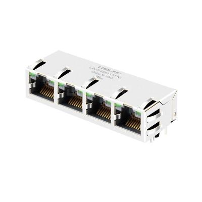 China Pulse JG0-0025NL Compatible LINK-PP LPJG48851AFNL 100/1000 Base-T 1x4 Port RJ45 Jacks with Transformer Tab Up Green/Green LED for sale