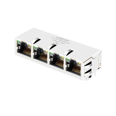 China XFMRC XFGIG8NA-CTGxu4-4M Compatible LINK-PP LPJG49883AHNL 1000 Base-T 1x4 Port RJ45 Pcb Jack Tab Up Green/Yellow LED for sale