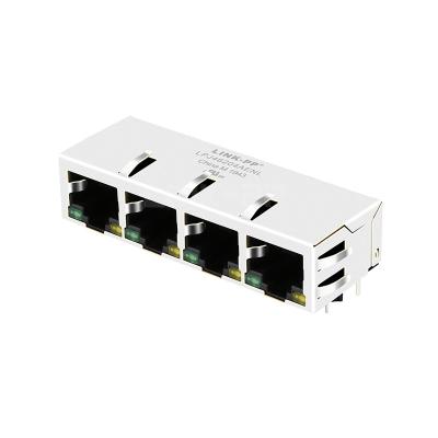 China Pulse J8064D648ANL Compatible LINK-PP LPJ46204AENL 10/100 Base-T Tab Down Green/Yellow LED 1x4 Port Integrated Magnetic Jacks for sale