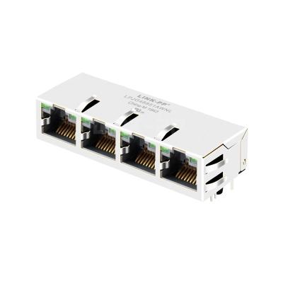 China Pulse JG0-0026NL Compatible LINK-PP LPJG48851AWNL 1x4 Port RJ45 Network Jack 100/1000 Base-T Tab Up Green/Green LED for sale