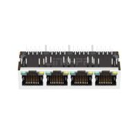 China LPJ46204BDNL 10/100 Base-T Tab Down Yellow/Green LED 1x4 Port Integrated Magnetic RJ45 Jacks for sale
