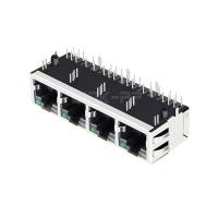 China LPJ48002A34NL 10/100 Base-T Tab Up Green&Yellow/Green LED 1x4 Port RJ45 Connectors With Integrated Magnetics for sale