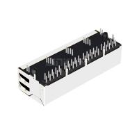 China LPJG49854A31NL 10/100/1000 Base-T Tab Up Orange&Green/Orange&Green LED 1x4 Port RJ45 Network Connector for sale