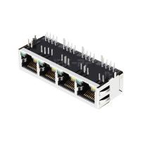 China LPJ46404ADNL 10/100 Base-T Tab Down Yellow/Green LED 1x4 Port Ethernet RJ45 Connectors for sale