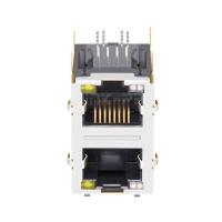 China LPJG17512AONL 10/100/1000 Base-T Tab Up Orange&Green/Yellow LED 2X1 Port 8P8C RJ45 Magnetic Jack for sale