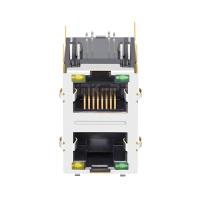 China LPJ17003-8AENL 10/100 Base-T 8p8c Green/Yellow LED 2x1 Port RJ45 Female Connector for sale