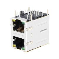China LPJ17003-8AENL 10/100 Base-T 8p8c Green/Yellow LED 2x1 Port RJ45 Female Connector for sale