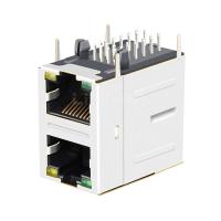 China LPJM17012BHNL 10G Base-T 2X1 Port RJ45 Female Connector With Integrated Magnetics Green/Yellow LED for sale