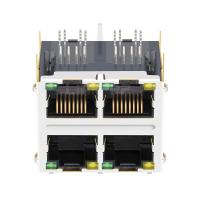 China LPJ27401ADNL 10/100 Base-T Tab Up Yellow/Green LED 2X2 Port PoE RJ45 Female Connector for sale