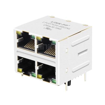 China LPJ27434-8BGNL 10/100 Base-T Tab Up Yellow/Green LED 2X2 Port Shielded Modular Jack RJ45 Female Connector for sale
