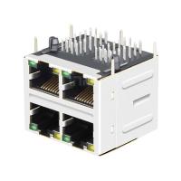 China LPJ27434-8BGNL 10/100 Base-T Tab Up Yellow/Green LED 2X2 Port Shielded Modular Jack RJ45 Female Connector for sale
