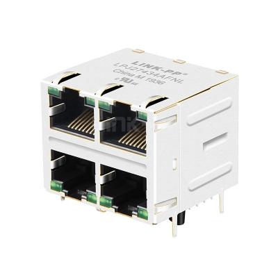 China LPJ27434AFNL 10/100 Base-T Tab Up Green/Green LED 2X2 Port Modular Jack RJ45 8 Pin Connector for sale
