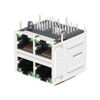 China LPJ27434AFNL 10/100 Base-T Tab Up Green/Green LED 2X2 Port Modular Jack RJ45 8 Pin Connector for sale