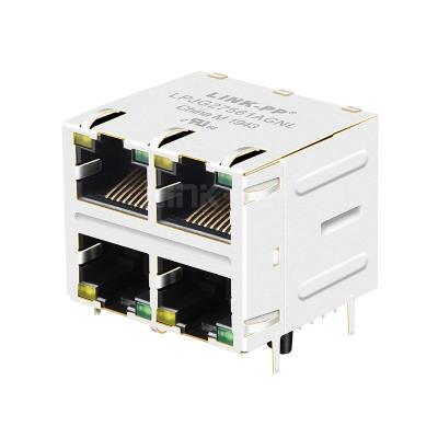 China LPJG27561AGNL 2x2 Port Jacks RJ45 Connector 1000 Base-T With Integrated Magnetics Yellow/Green LED Leds for sale
