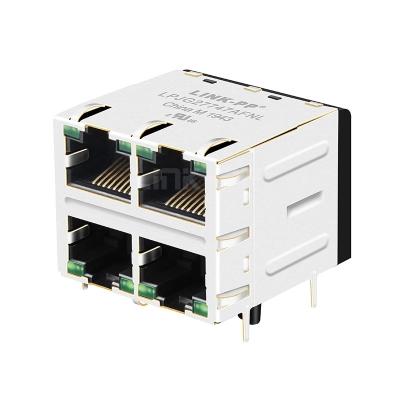 China LPJG27747AFNL 10/100/1000 Base-T Green/Yellow LED 2x2 Port Cat6 RJ45 Modular Jack for sale