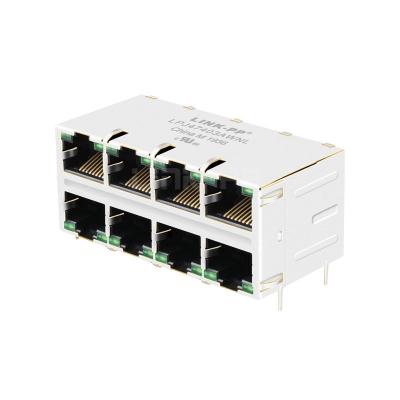 China LPJ47403AWNL 10/100 Base-T 2X4 Port Ethernet RJ45 Jacks Tab Up Green/Green LED for sale