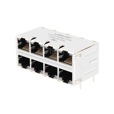 China 10/100 Base-T Tab Up Green&Orange/Green&Orange LED 2X4 Port RJ45 Jack Connector for sale