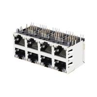 China LPJG47111A4NL 1000 Base-T Integrated Magnetics 2x4 Port RJ45 Connectors With Green&Yellow/Green&Yellow Led for sale
