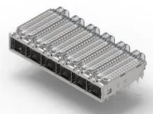 China TE 2143307-1 QSFP Cage Ganged (1 x 6) with Heat Sink Connector Press-Fit Through Hole Included Lightpipe for sale